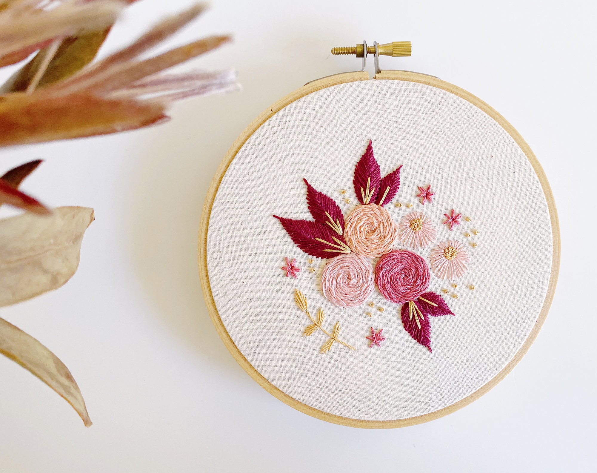 PDF EMBROIDERY PATTERN ⨯ Rose Gold Florals | Floral Embroidery Pattern ...