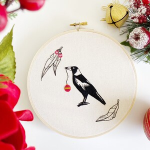 PDF EMBROIDERY PATTERN ⨯ Christmas Magpie | Australian Bird Animal ...
