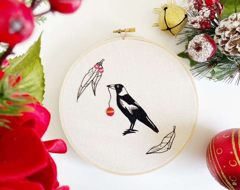 PDF EMBROIDERY PATTERN ⨯ Christmas Magpie | Australian Bird Animal ...