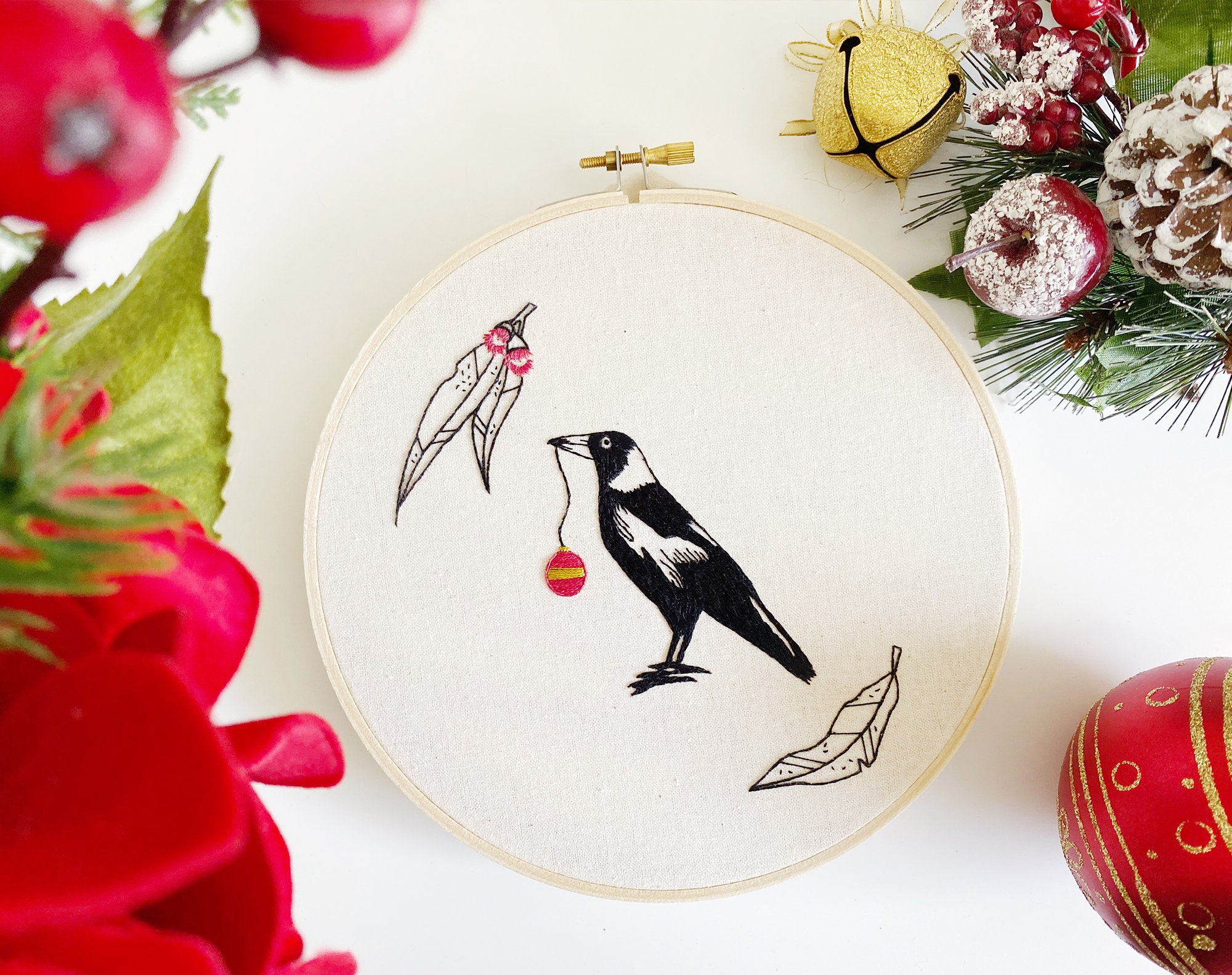 PDF EMBROIDERY PATTERN ⨯ Christmas Magpie | Australian Bird Animal ...