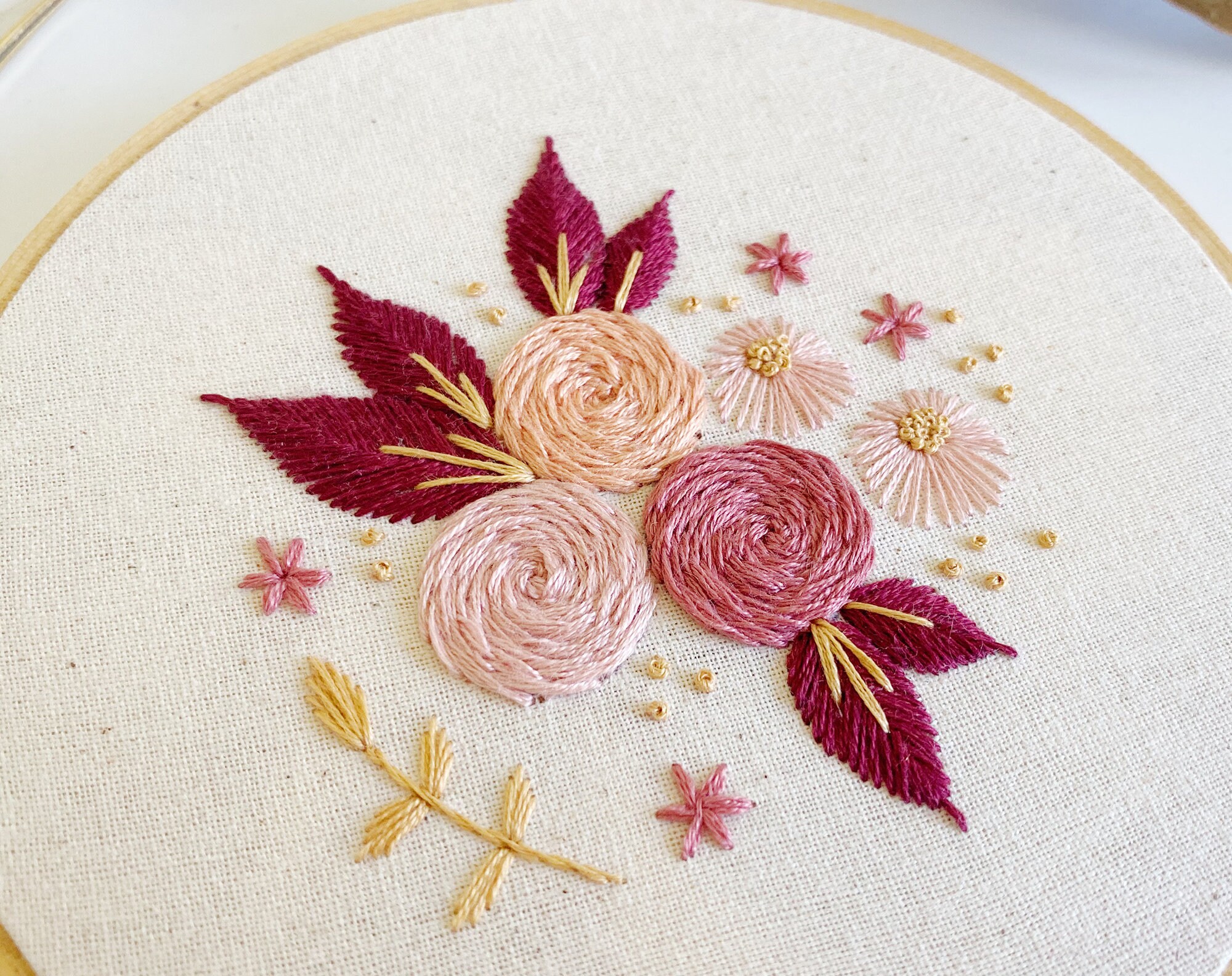 PDF EMBROIDERY PATTERN ⨯ Rose Gold Florals | Floral Embroidery Pattern ...