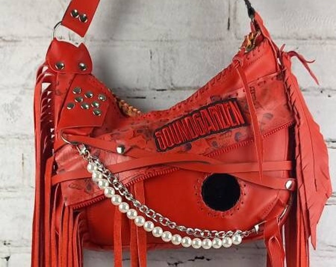 Leather Punk Red Handbag/ Skull Purses Fringed Rock/ Unique Style Woman ...