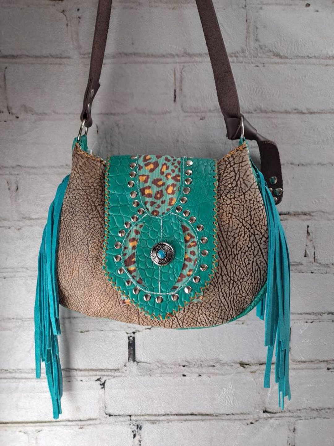 Leather Blue Turqueoise Hippie/ Unique Purse/ Fringe Handbag Leather ...