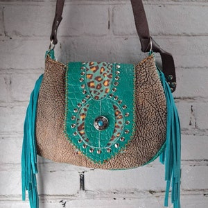 Leather Blue Turqueoise Hippie/ Unique Purse/ Fringe Handbag Leather ...