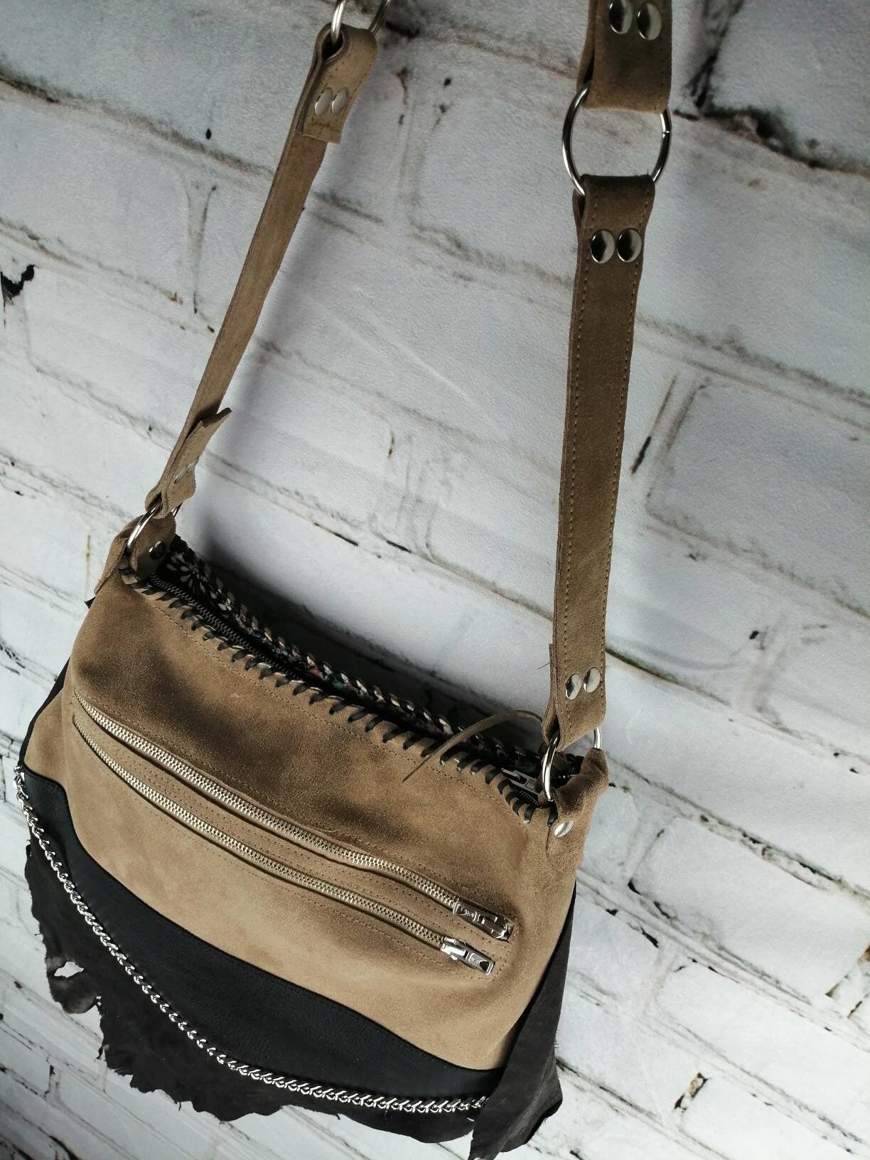 Suede Leather Handbag Rock/ Punk Purse Woman Accesories/ Unique Style ...