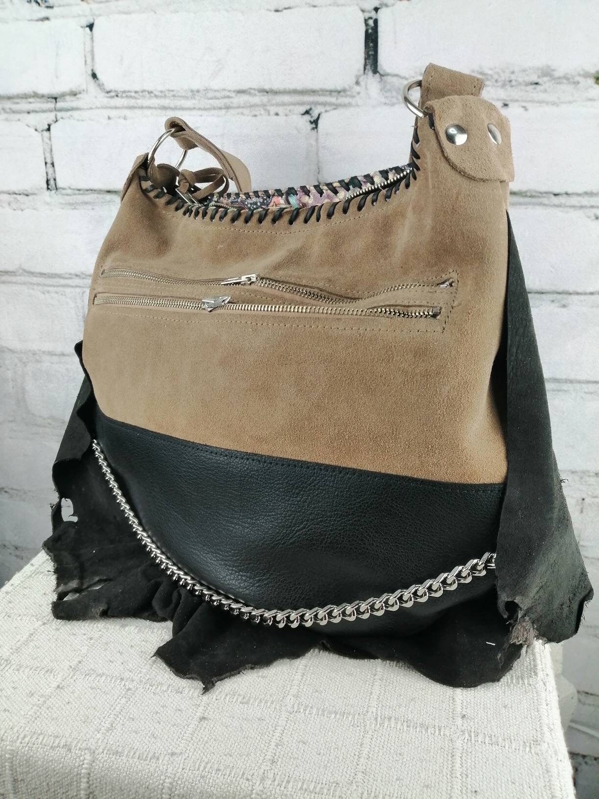Suede Leather Handbag Rock/ Punk Purse Woman Accesories/ Unique Style ...