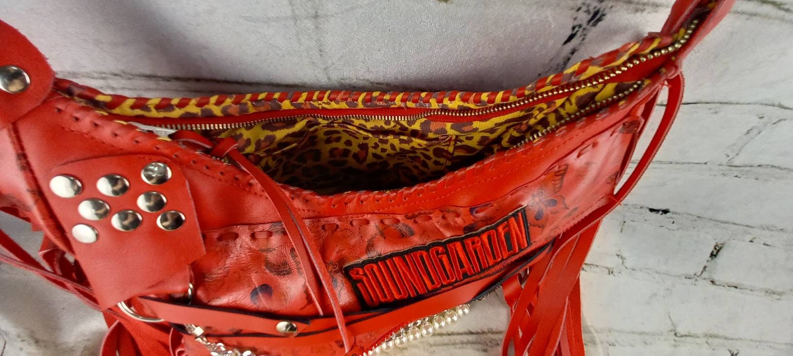 Leather Punk Red Handbag/ Skull Purses Fringed Rock/ Unique Style Woman ...