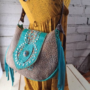 Leather Blue Turqueoise Hippie/ Unique Purse/ Fringe Handbag Leather ...