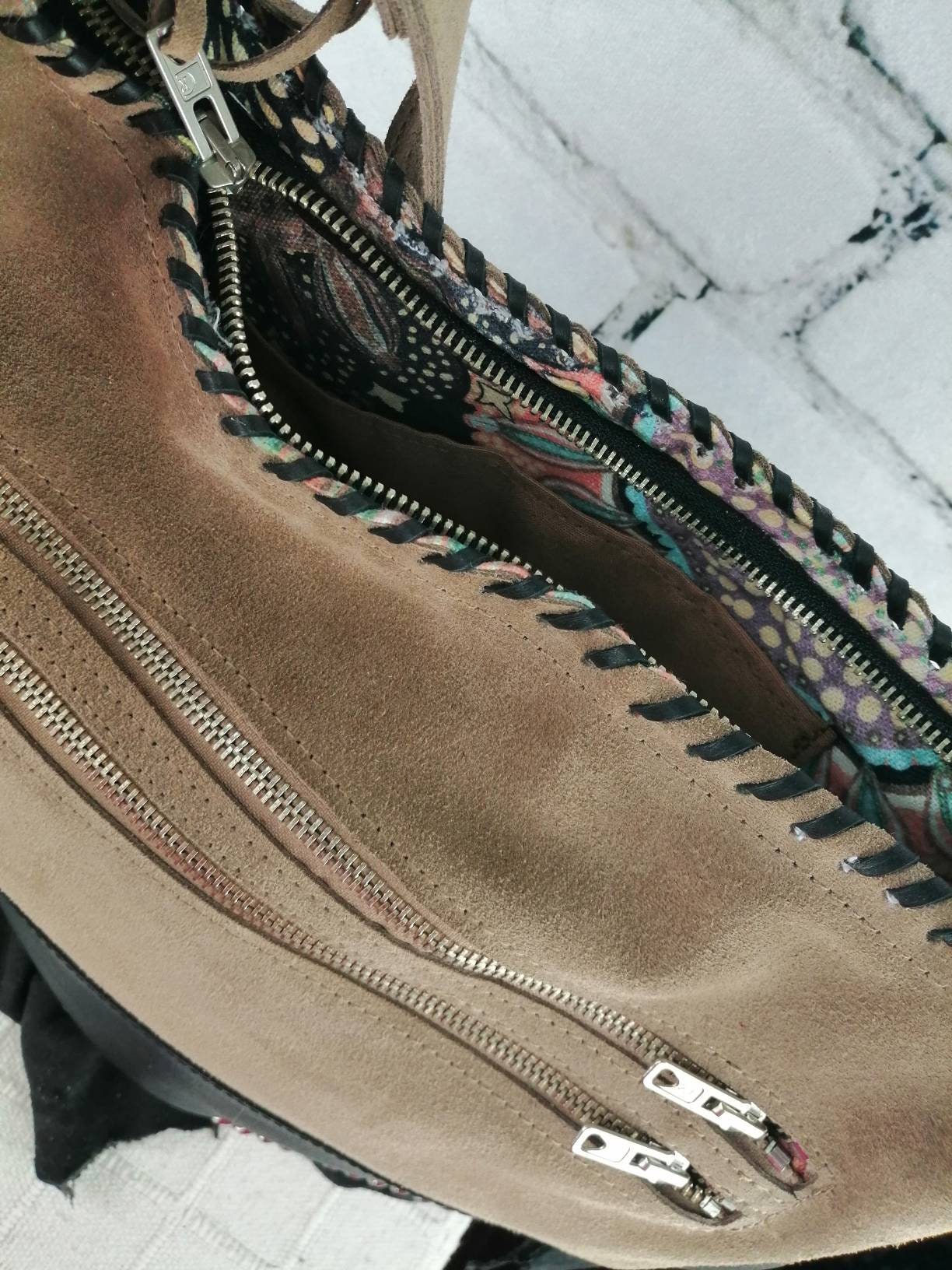 Suede Leather Handbag Rock/ Punk Purse Woman Accesories/ Unique Style ...