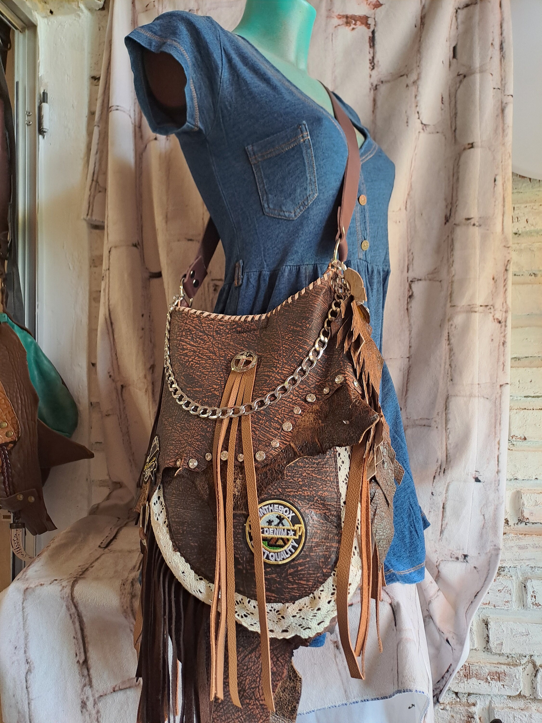 Leather Brown Handbag Hippie/ Long Fringe Accesories Woman Unique Style ...
