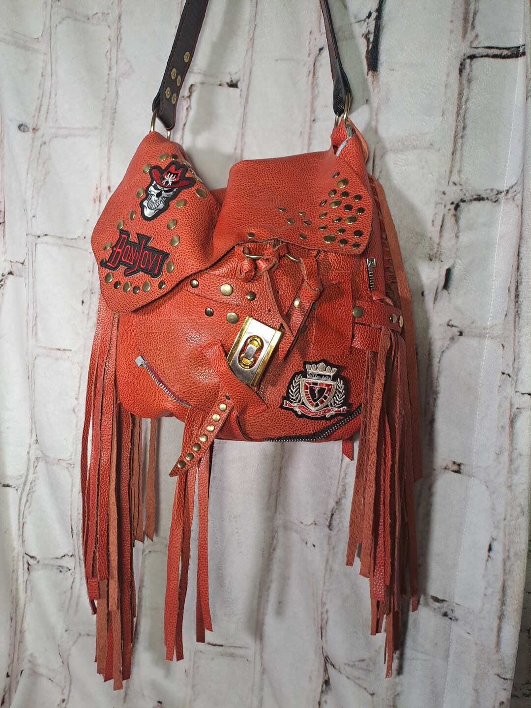 Leather Punk Red Handbag Bon Jovi/ Skull Purses Fringed Rock/ Unique ...