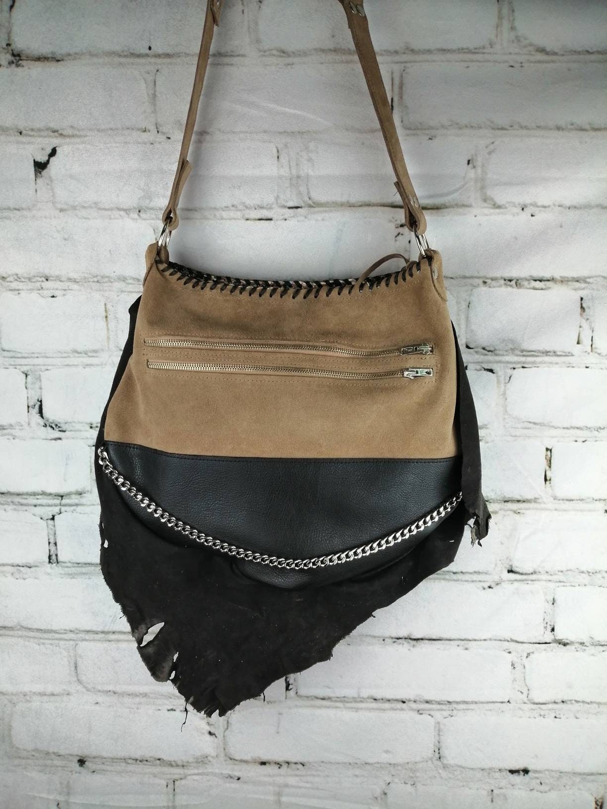 Suede Leather Handbag Rock/ Punk Purse Woman Accesories/ Unique Style ...