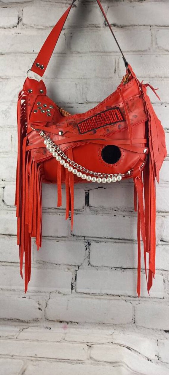 Leather Punk Red Handbag/ Skull Purses Fringed Rock/ Unique - Etsy