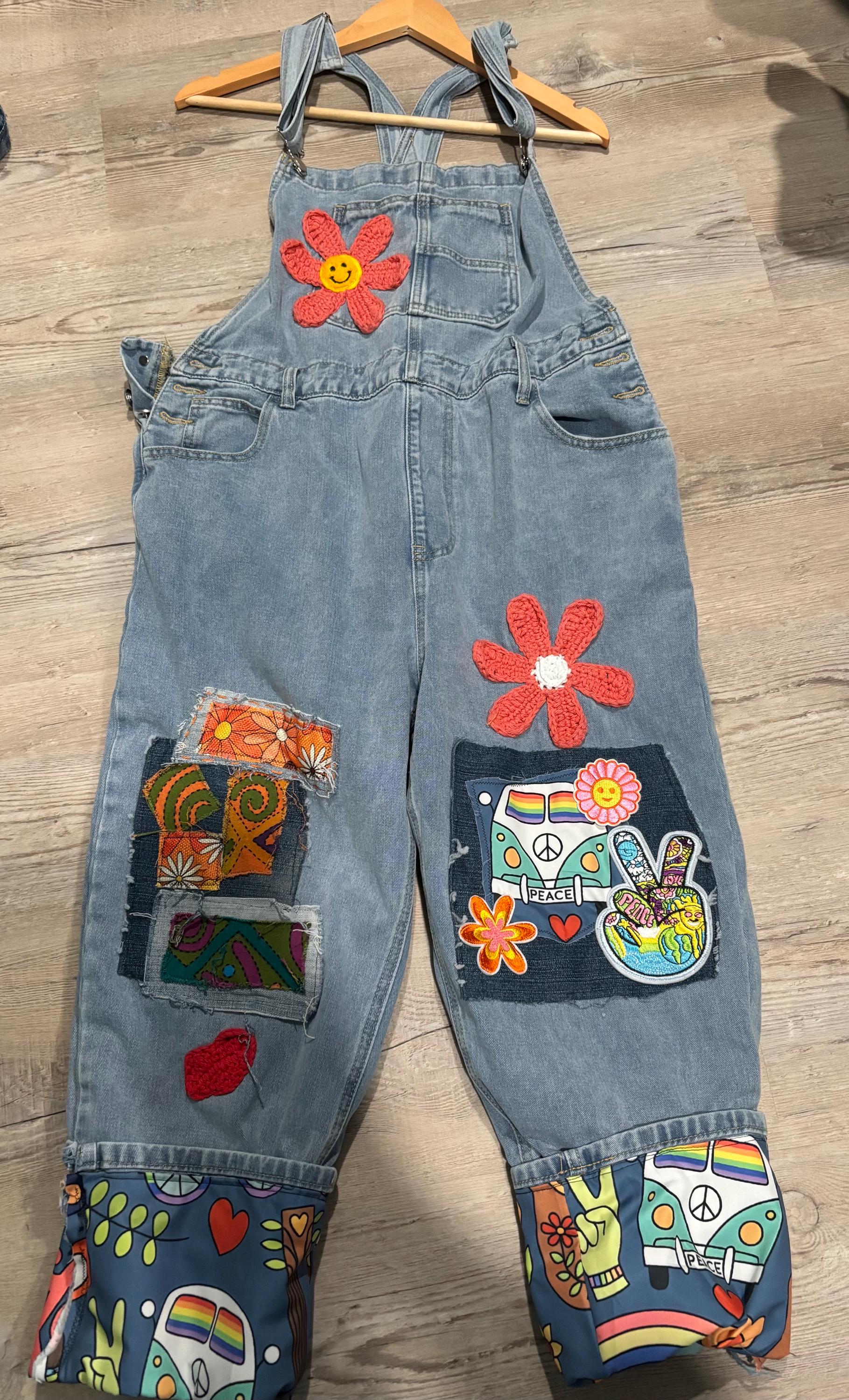 Upcycled Women’s Denim Overalls With Hand Made Patches Waist 34” - Etsy