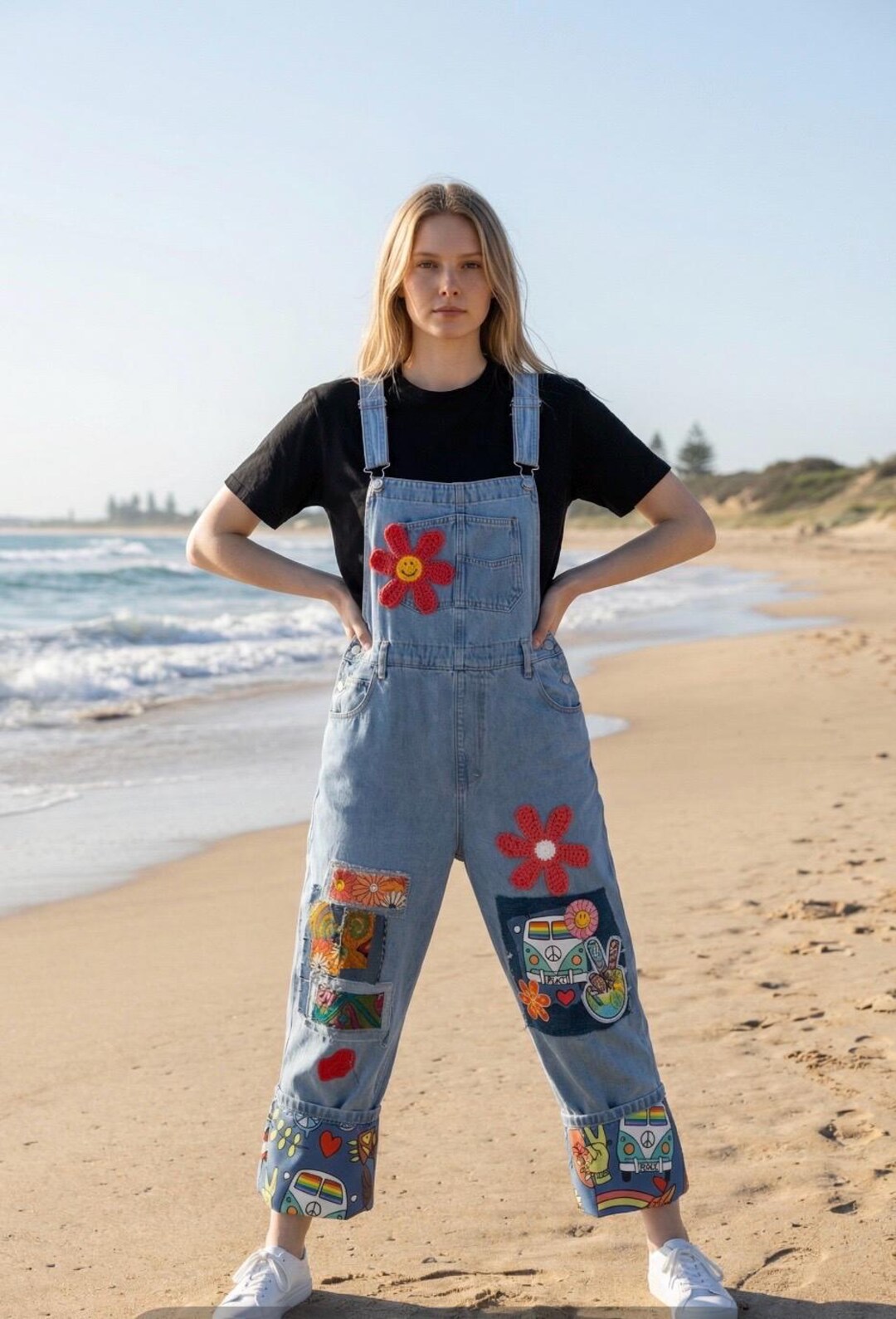Upcycled Women’s Denim Overalls With Hand Made Patches Waist 34” - Etsy
