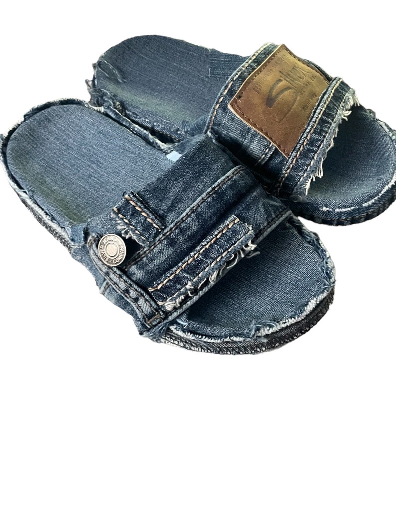 Upcycled Denim Slide Sandals - Etsy