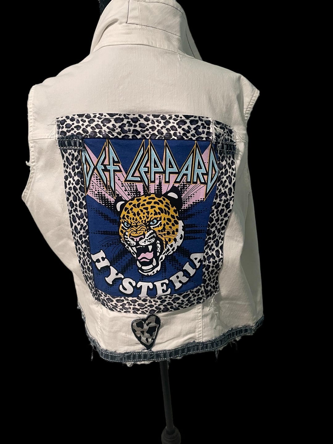 Upcycled White Denim Vest Def Leppard - Etsy