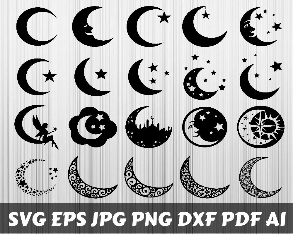 Moon Svg Moon Bundle Svg Moon Vector Moon Silhouette Moon Etsy