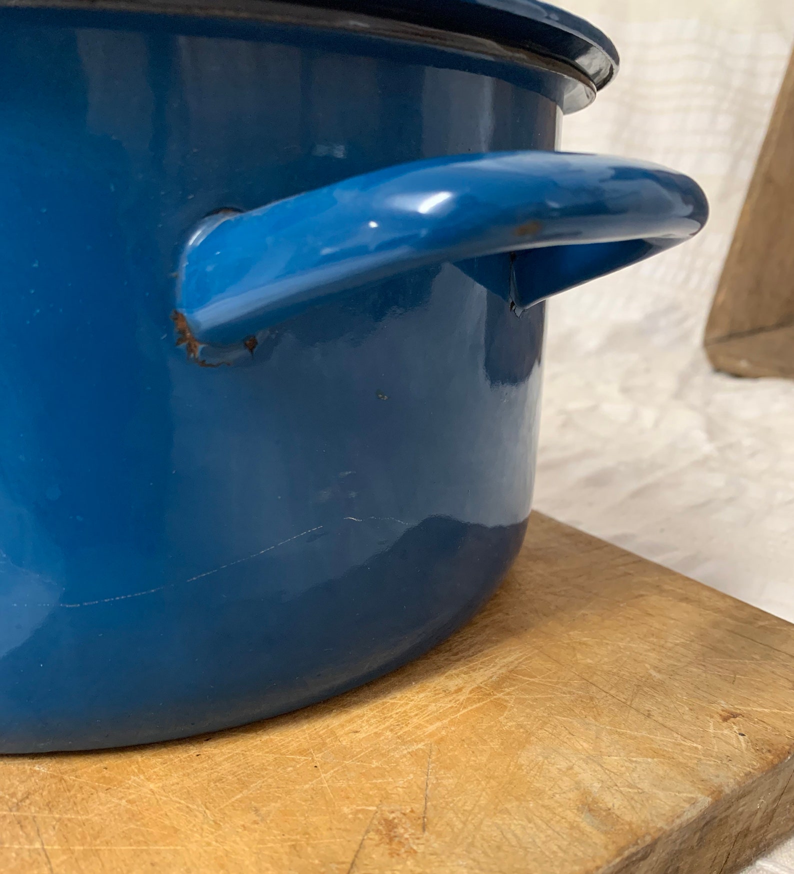 Vintage Kitchen Cast Iron Enamel Cooking Pot With Black Stripe - Etsy