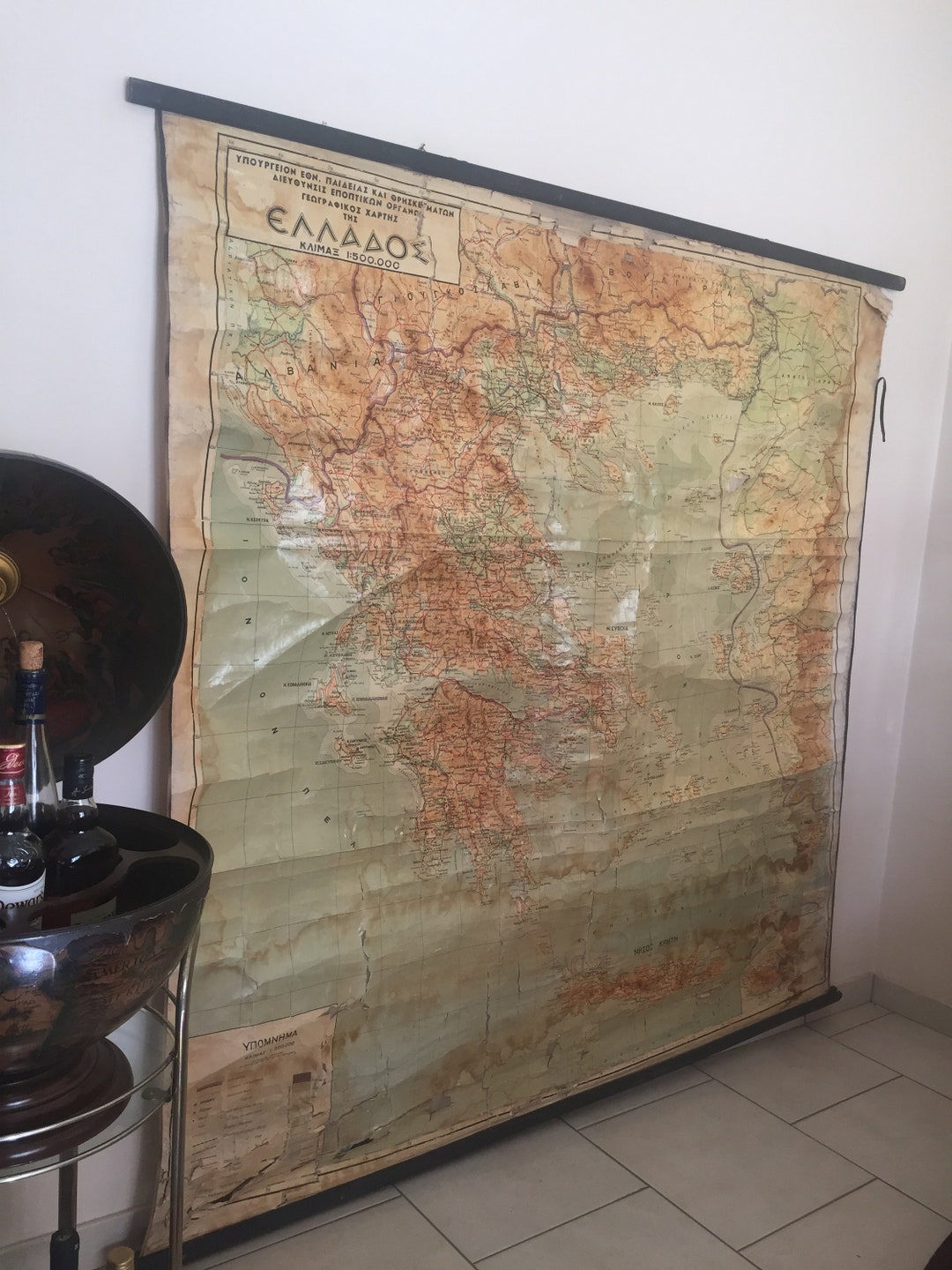 Antique Greece Map Wall Decor, Large Vintage Greek Map, Aged School ...