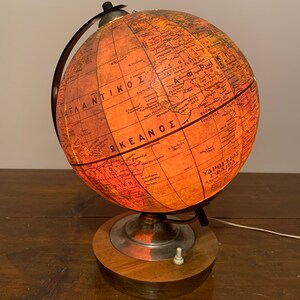 Antique 1930s Hand-mounted Glass Globe, Aged Patina With Greek ...