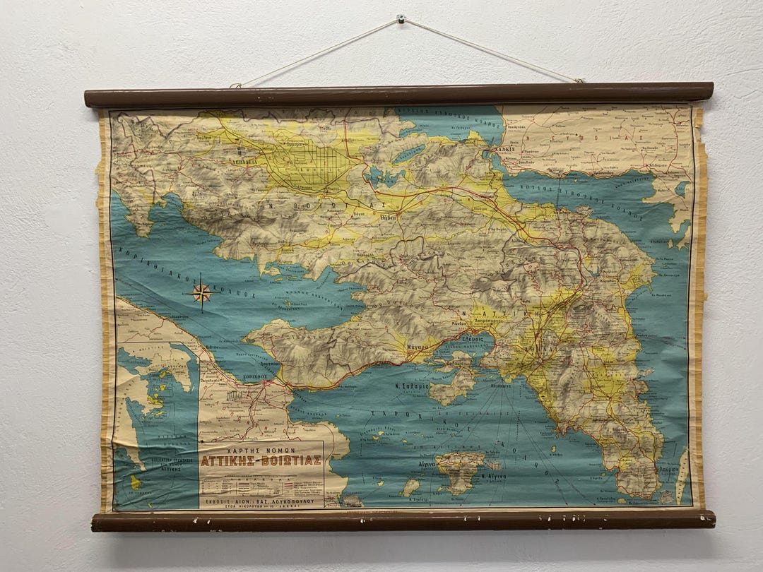 Vintage Map of Greece, Attiki Chart, Viotia Chart, Rare Map, Geography ...