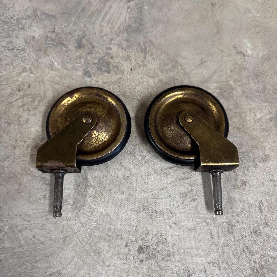 Set of Two Casters With Rubber Wheels Brass Vintage Caster Wheels Brass ...