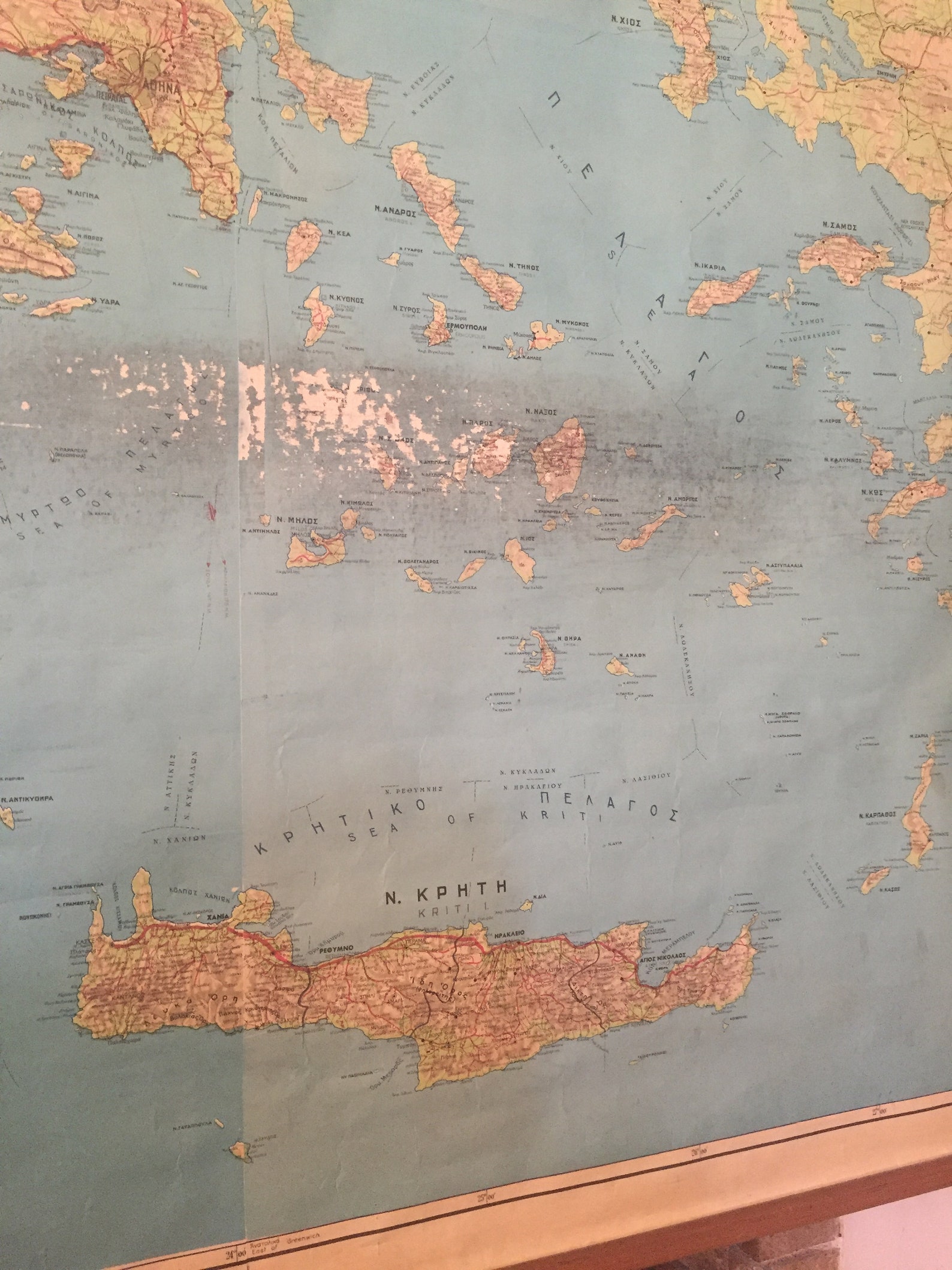 Greece Wall Map Vintage, Large Greek Map Decor, Political Map of Greece ...