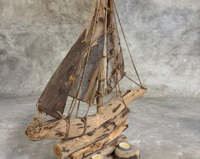 Wooden Boat Sculpture With Trees Trunks and Trees Barks, Greek ...