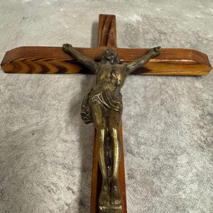 Elegant Brass Crucifix on Wood Sacred Wall Decor Handcrafted Wooden ...
