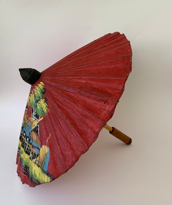Hand-painted Parasol, Vintage Japanese Bamboo Parasol… - Gem