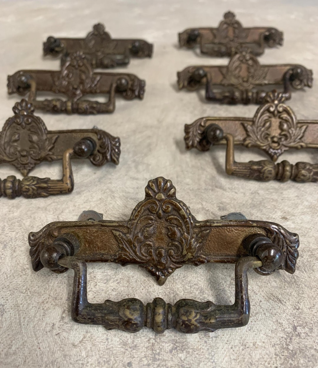 Antique Brass Drawer Handles, Set of 7 Ornate Italian Handles, Vintage ...