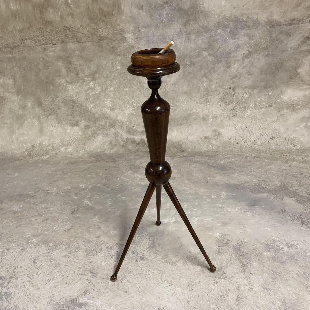 Vintage Wooden Ash Tray Stand With Ashtray Wood Pedestal Ashtray Wooden ...