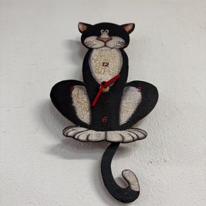Handmade Wall Clock With Pendulum, Cat Design Wooden Clock for Cat ...