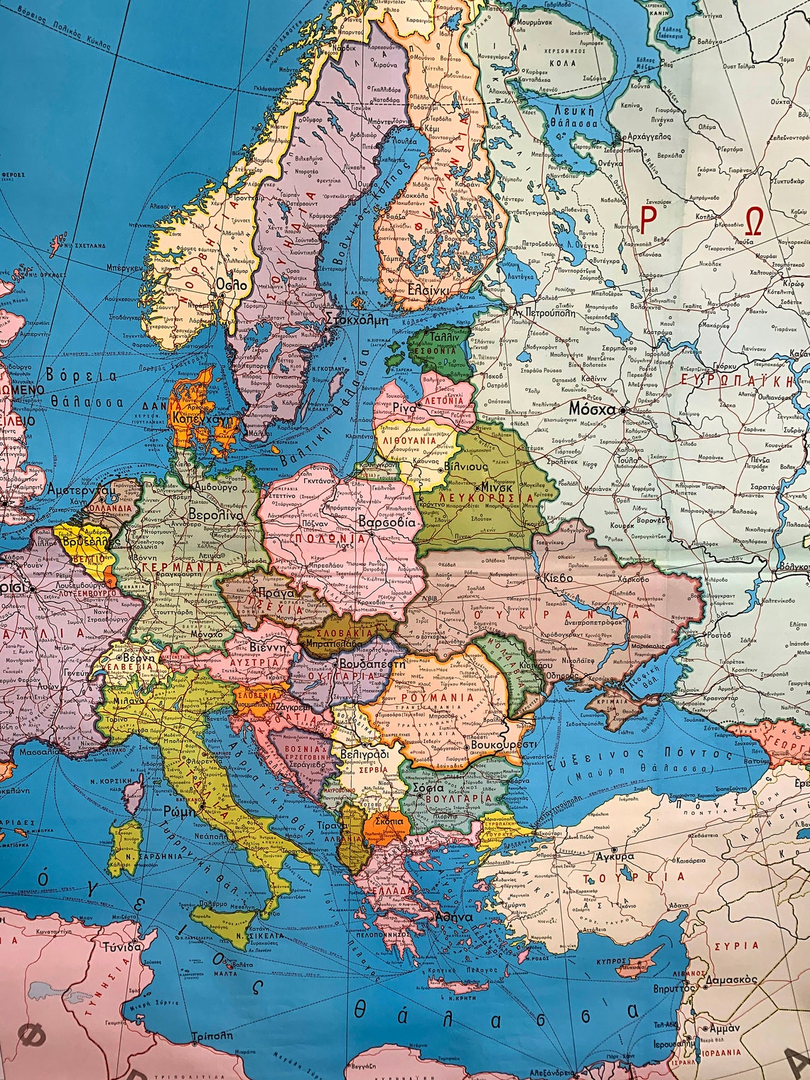 Vintage Europe Wall Map, Pull Down School Chart, Political Map of ...