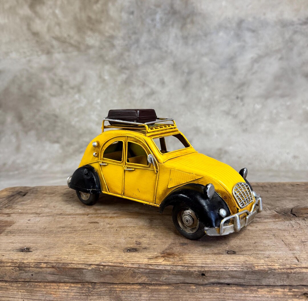 Retro Yellow Metal Citroen 2CV Replica Car Vintage Miniature Car ...