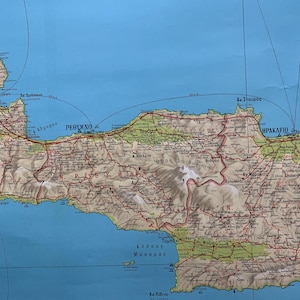 Vintage Wall Map of Crete Greece, Crete Map Geography School Map Pull ...