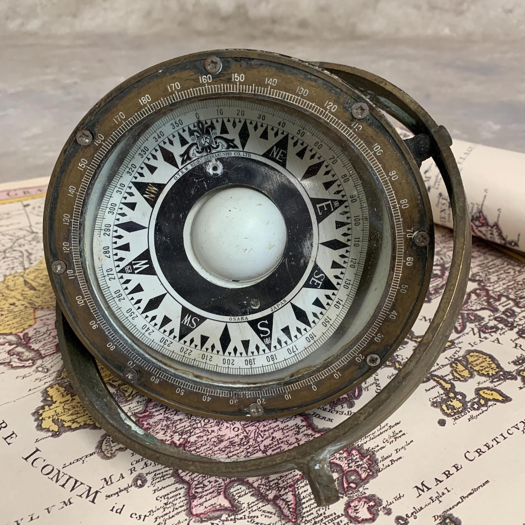 Vintage Brass Marine Compass - 60s Japanese Nautical Tool, Ship ...