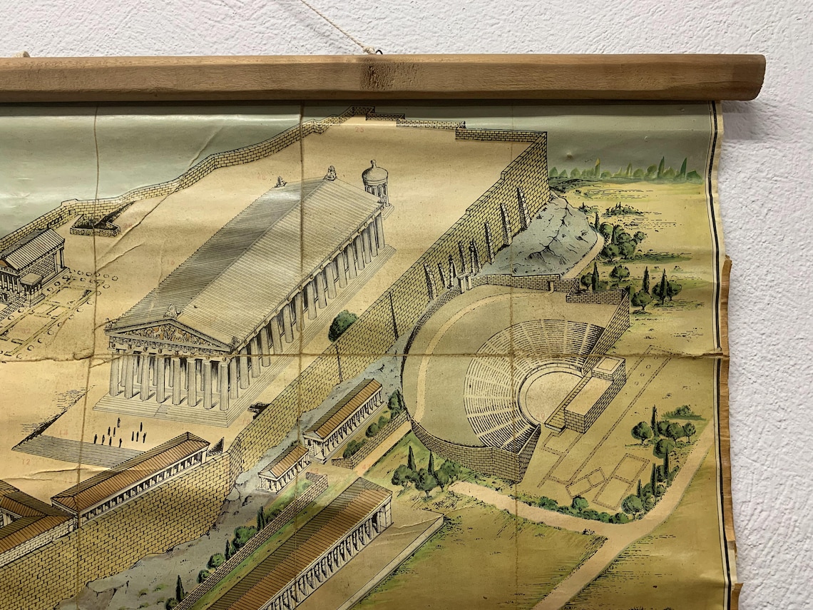 Rare Acropolis Chart Acropolis of Athens School Map Vintage - Etsy