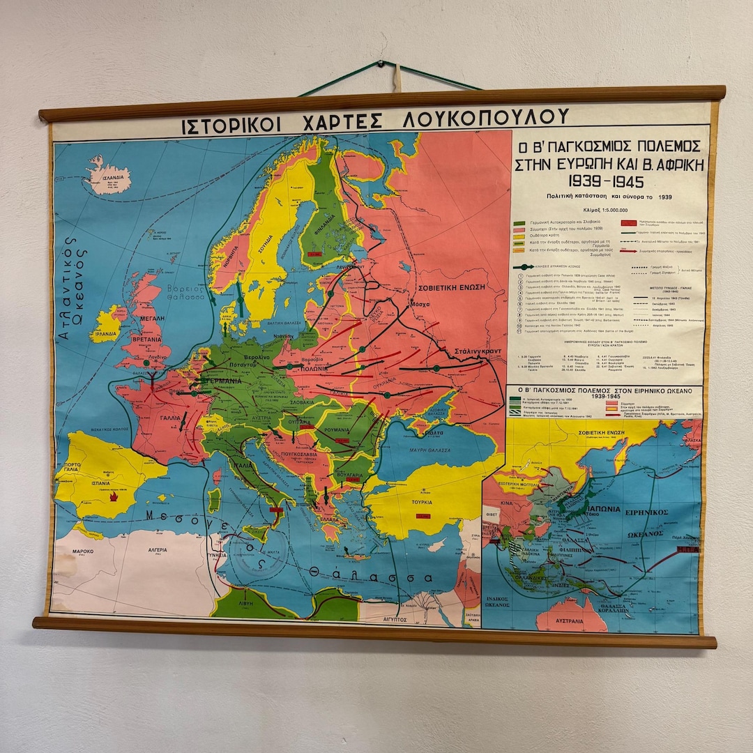 WWII Europe Map Vintage, Historical Europe Map, Pull Down Chart, War ...