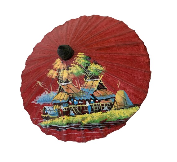 Hand-painted Parasol, Vintage Japanese Bamboo Parasol… - Gem