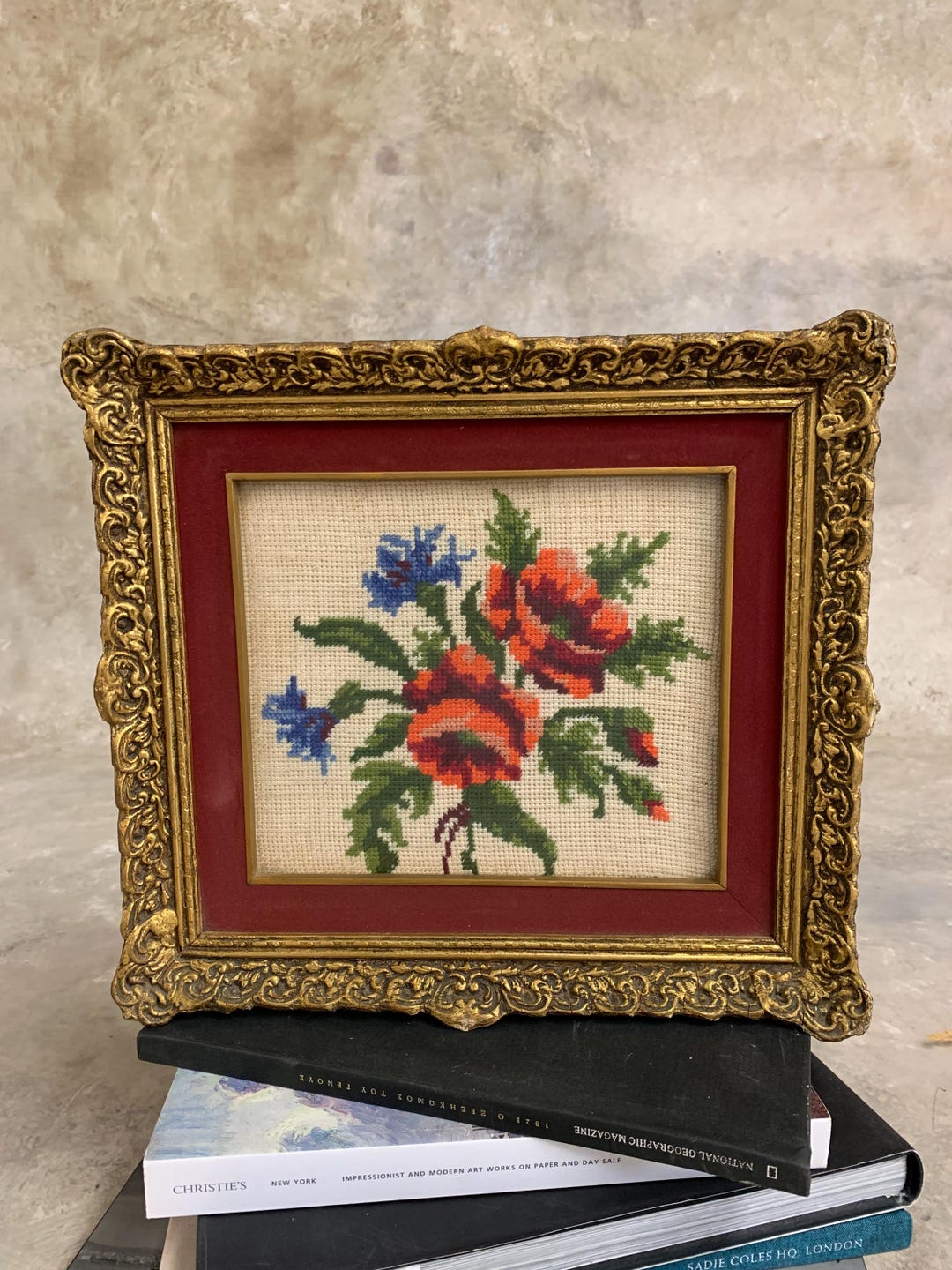 Vintage Needlepoint Embroidery Frame, Gold Parallelogram Handmade ...