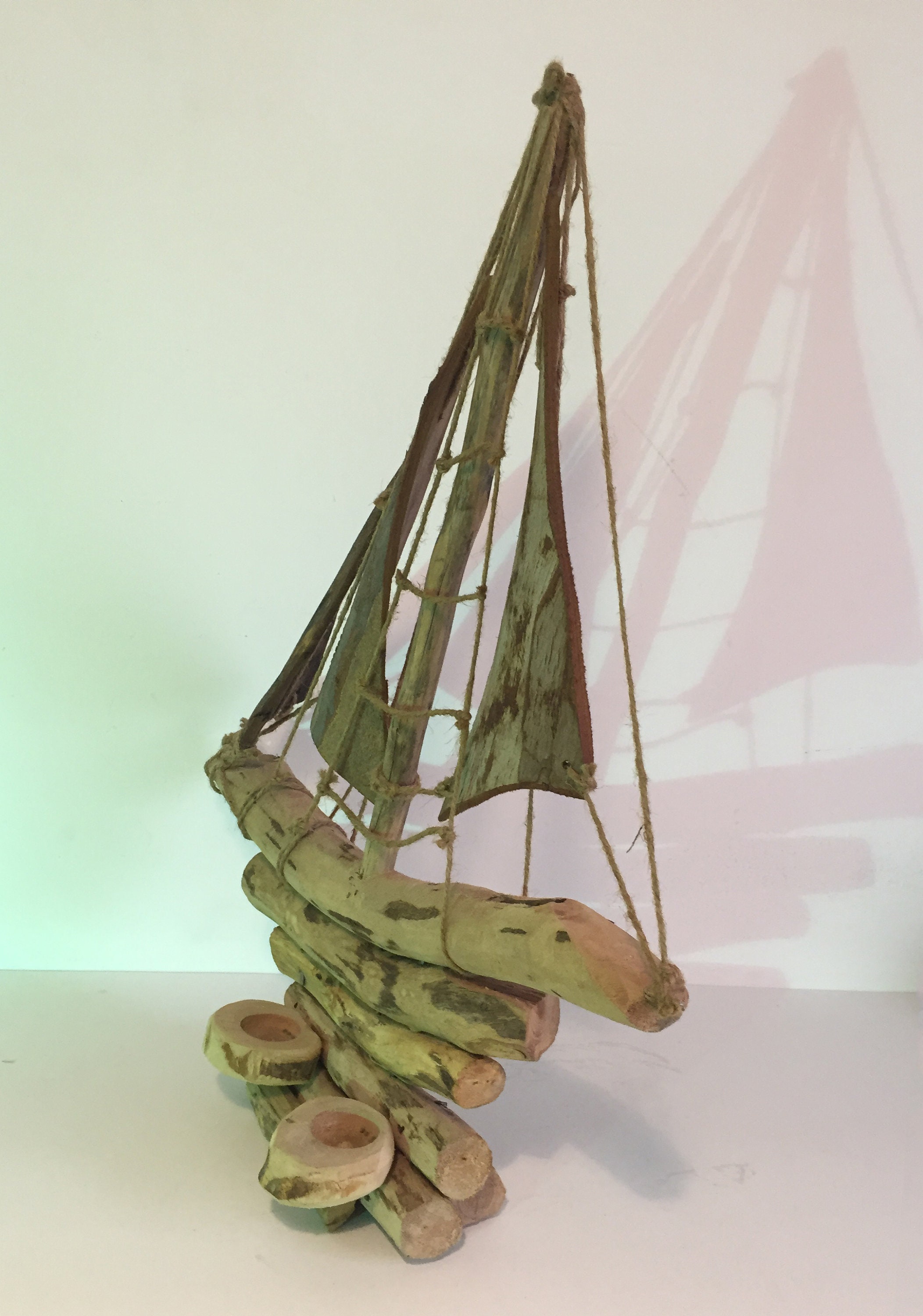 Wooden Boat Sculpture With Trees Trunks and Trees Barks Greek | Etsy