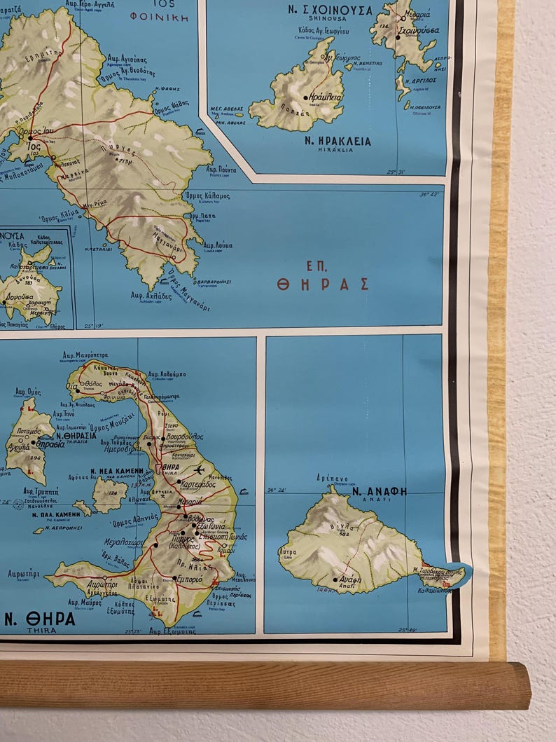 Map of Cyclades Islands, Greek Geography Pull Down Chart for Education ...
