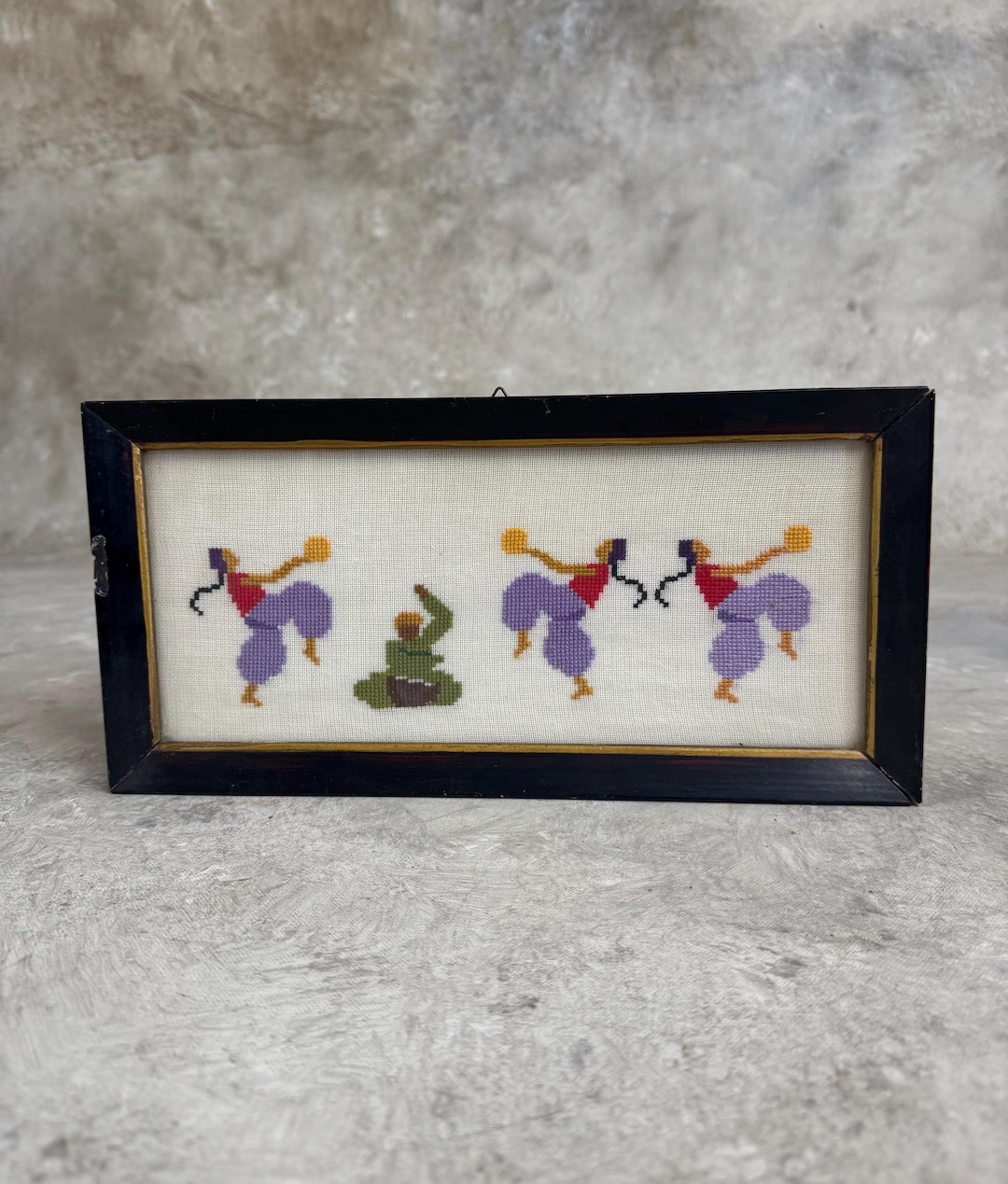 Vintage Colorful Dancers Needlepoint, Embroidered Tapestry Needlepoint ...