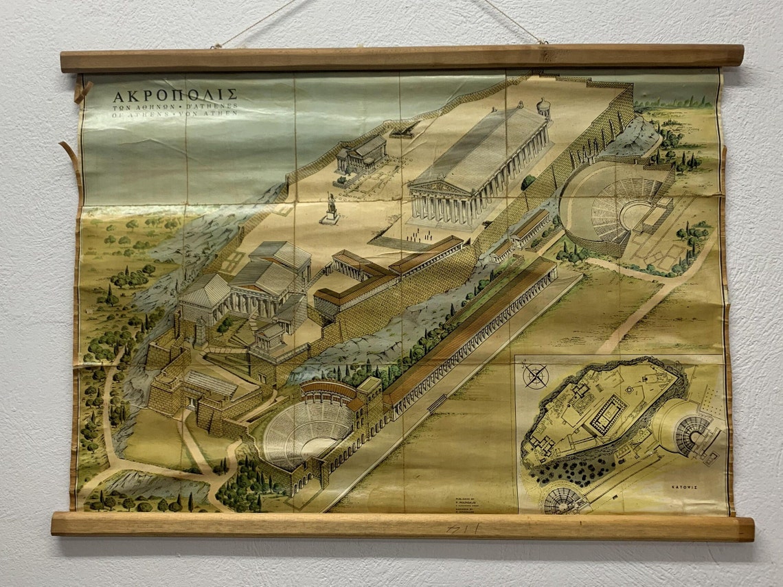 Rare Acropolis Chart Acropolis of Athens School Map Vintage - Etsy