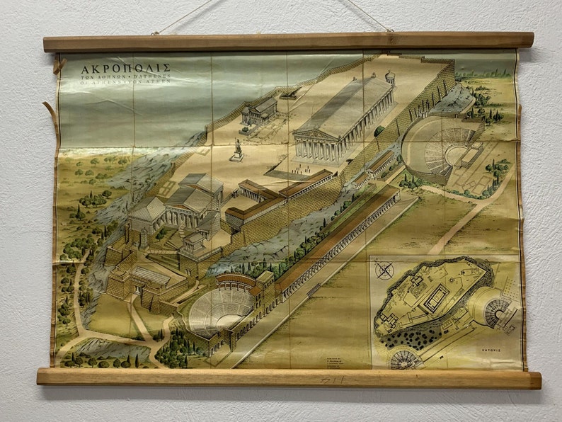 Rare Acropolis Chart Acropolis of Athens School Map Vintage - Etsy