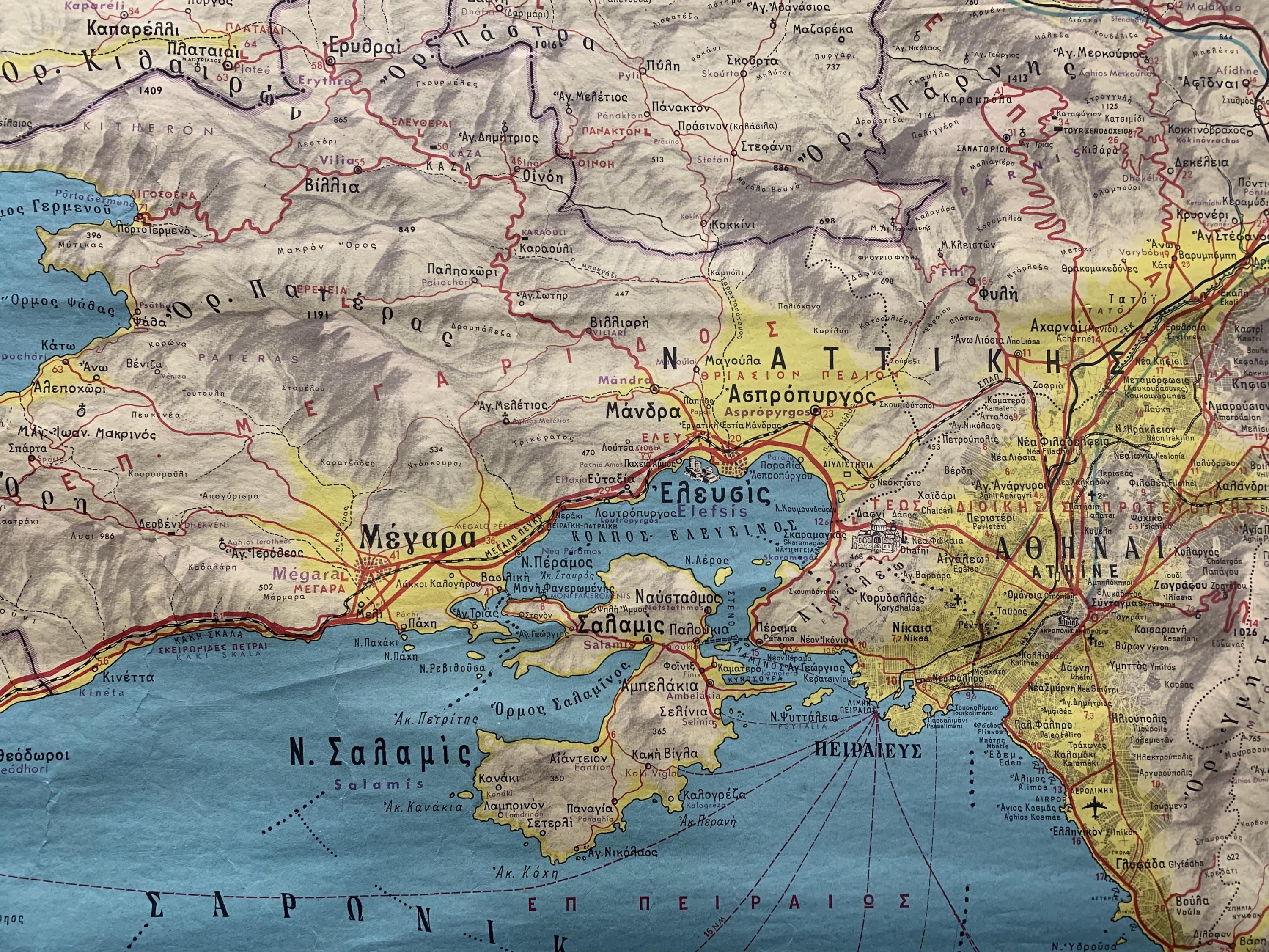 Vintage Map of Greece, Attiki Chart, Viotia Chart, Rare Map, Geography ...
