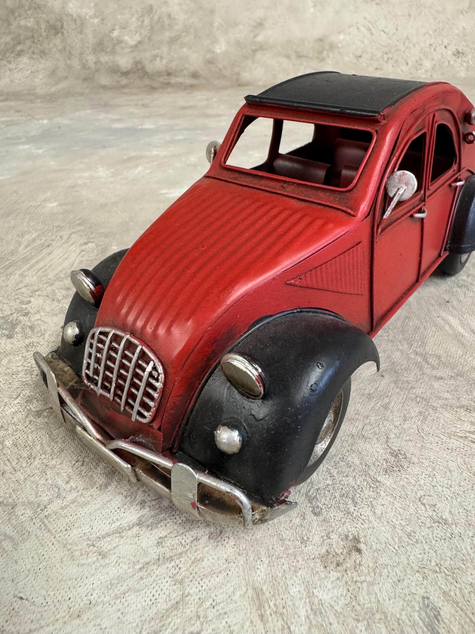 Red Citroen 2CV Metal Replica, Tin Metal 2CV Mini Style Car, Citroen ...