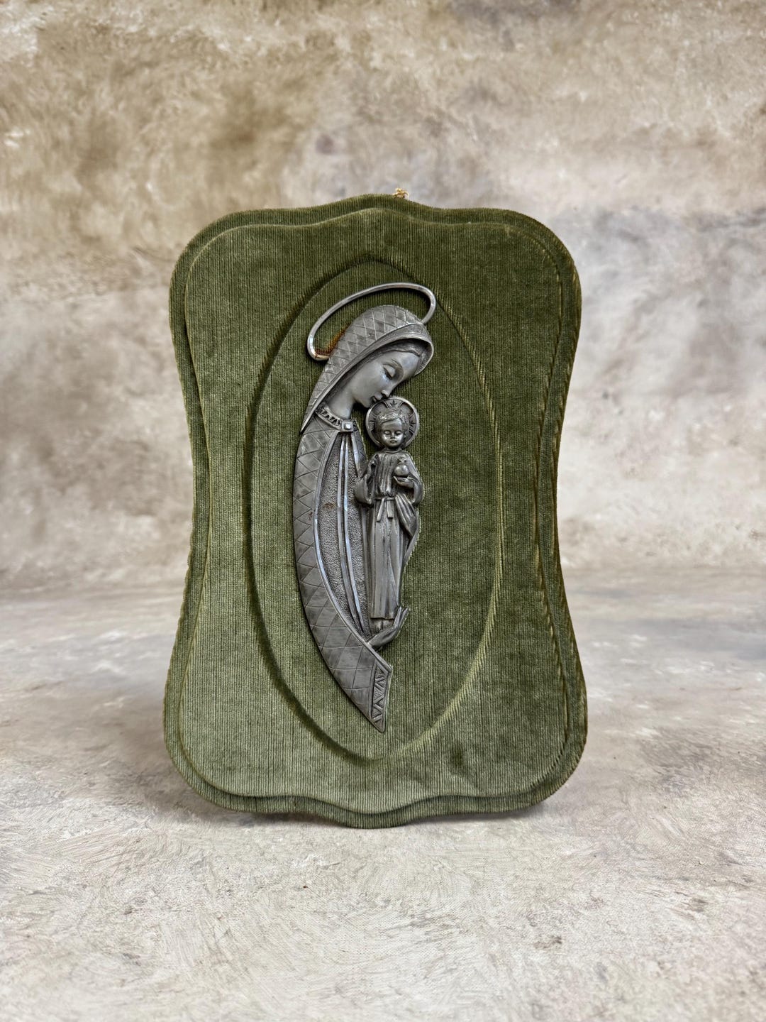 Vintage Peltro Inciso Icon, Virgin Mary and Jesus Icon, Madonna and ...